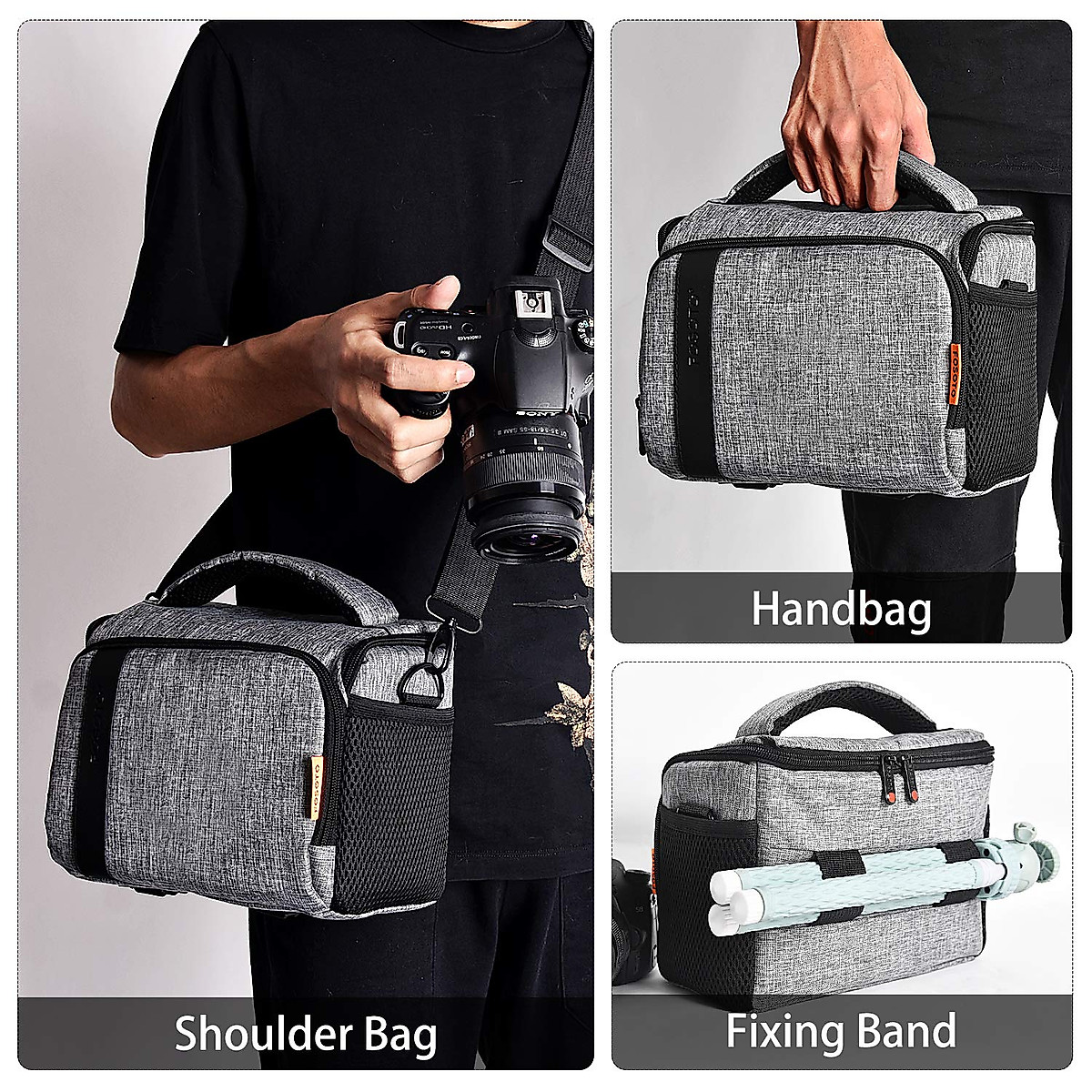 FOSOTO Compact SLR/DSLR Stylish Camera Bag Case Compatible for Nikon P900 B500 D3500 D5600 D7500, Canon EOS T6 T7i T5 4000D 80D, Sony A73 Mirrorless Camera Shoulder Case Waterproof Rain Cover (Gray)