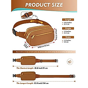 FIORETTO Fanny Packs for Women Men Fashion Crossbody Belt Bag with 3 Zipped Pocket Adjustable Small Waist Pouch Bum Bag for Dog Walking Running Hiking Travel Workout Brown