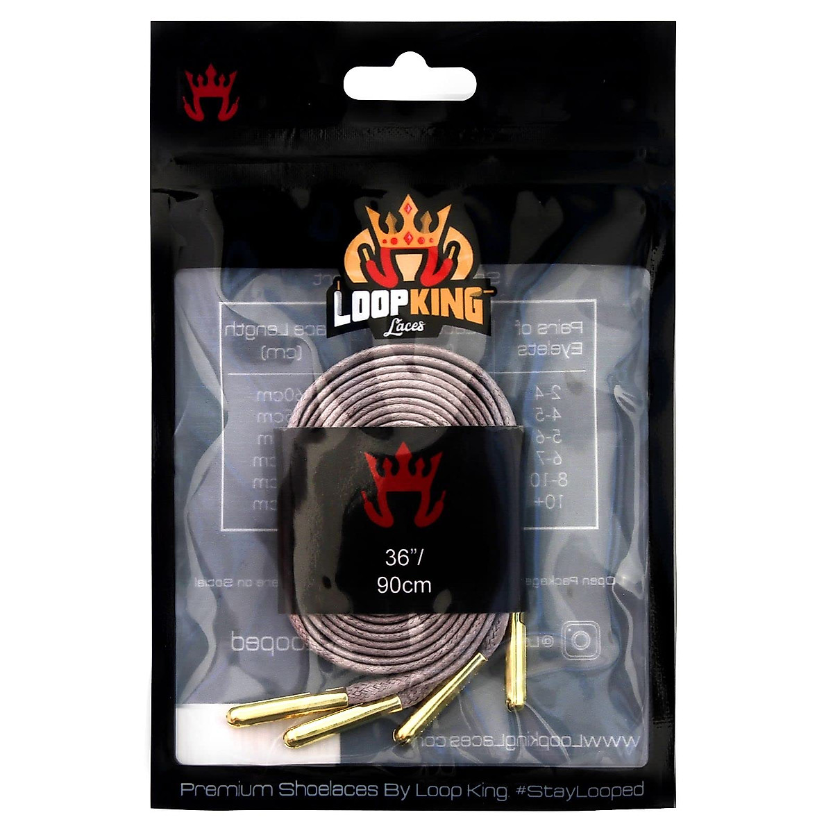 Loop King Laces 1 Pair Luxury Flat Waxed Light Grey Shoe Laces with Gold Tips - 36 Inch