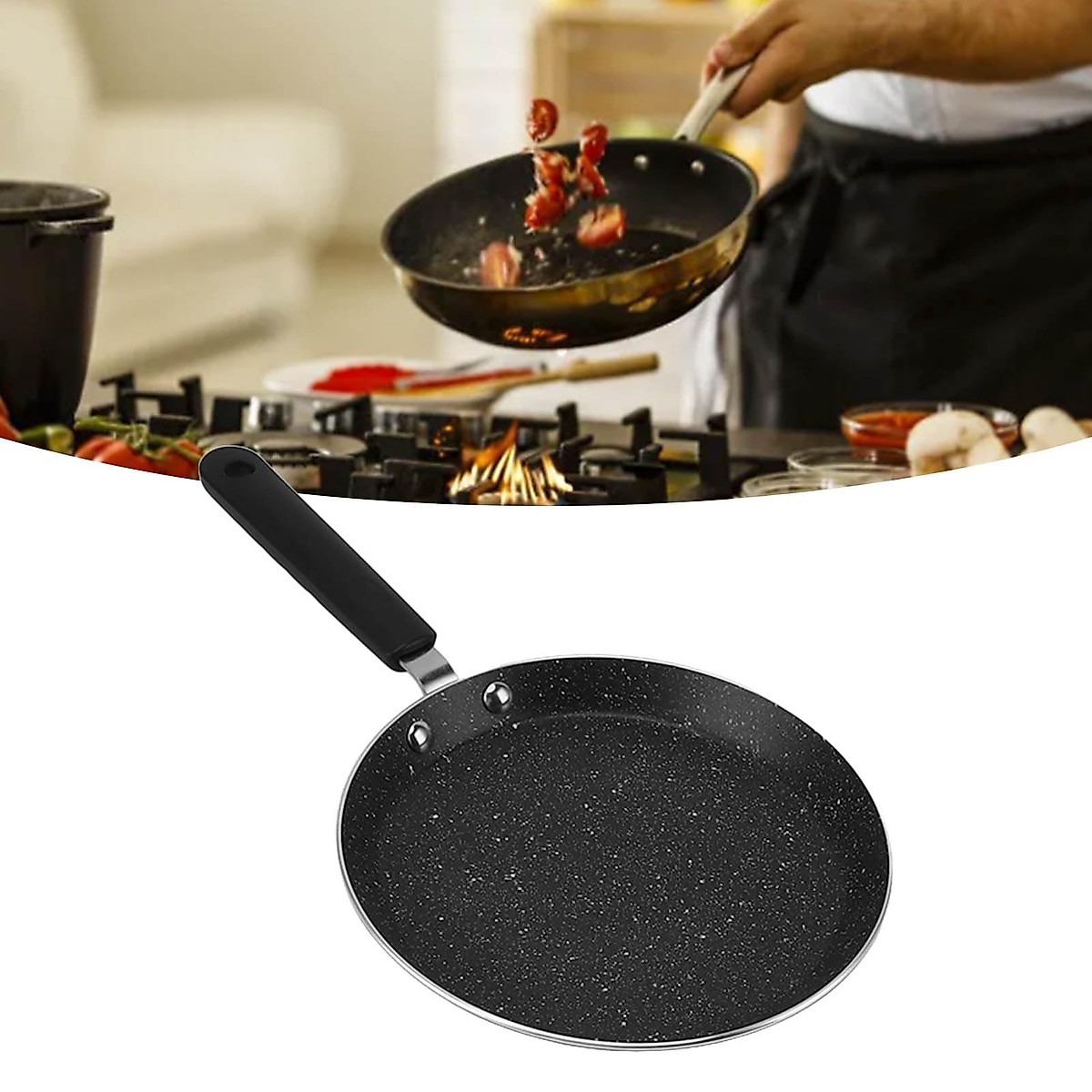 Nonstick Crepe Pan, Aluminum Alloy Tortilla Pan, 6 Inch Pancake Flat Skillet Tawa Dosa Tortilla Pan, Compatible with All Stovetops, Pancake Griddle Comal Pan for Roti Egg Omelet Tortilla Tawa Dosa