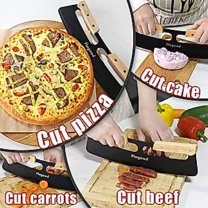 Flagood Pizza Cutter Rocker with Wooden Handles & Protective Cover, 14inch Sharp Stainless Steel Large Pizza Slicer Knife for Kitchen Tool Accessories