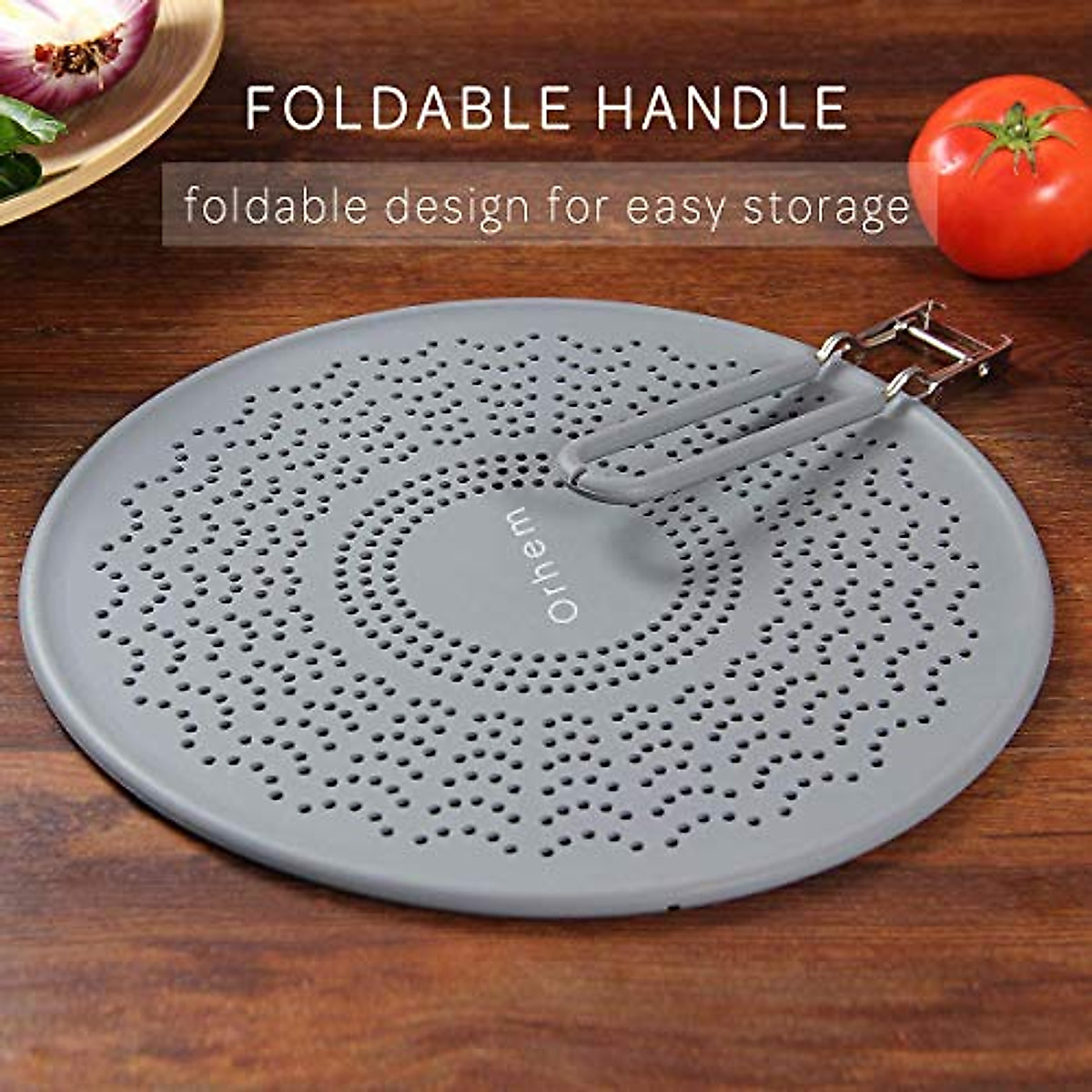 11" Silicone Splatter Screen Pan Cover with Folding Handle, Heat Insulation Cooling Mat, Strainer, Drain Board, Oil Splash Guard for Frying Pan