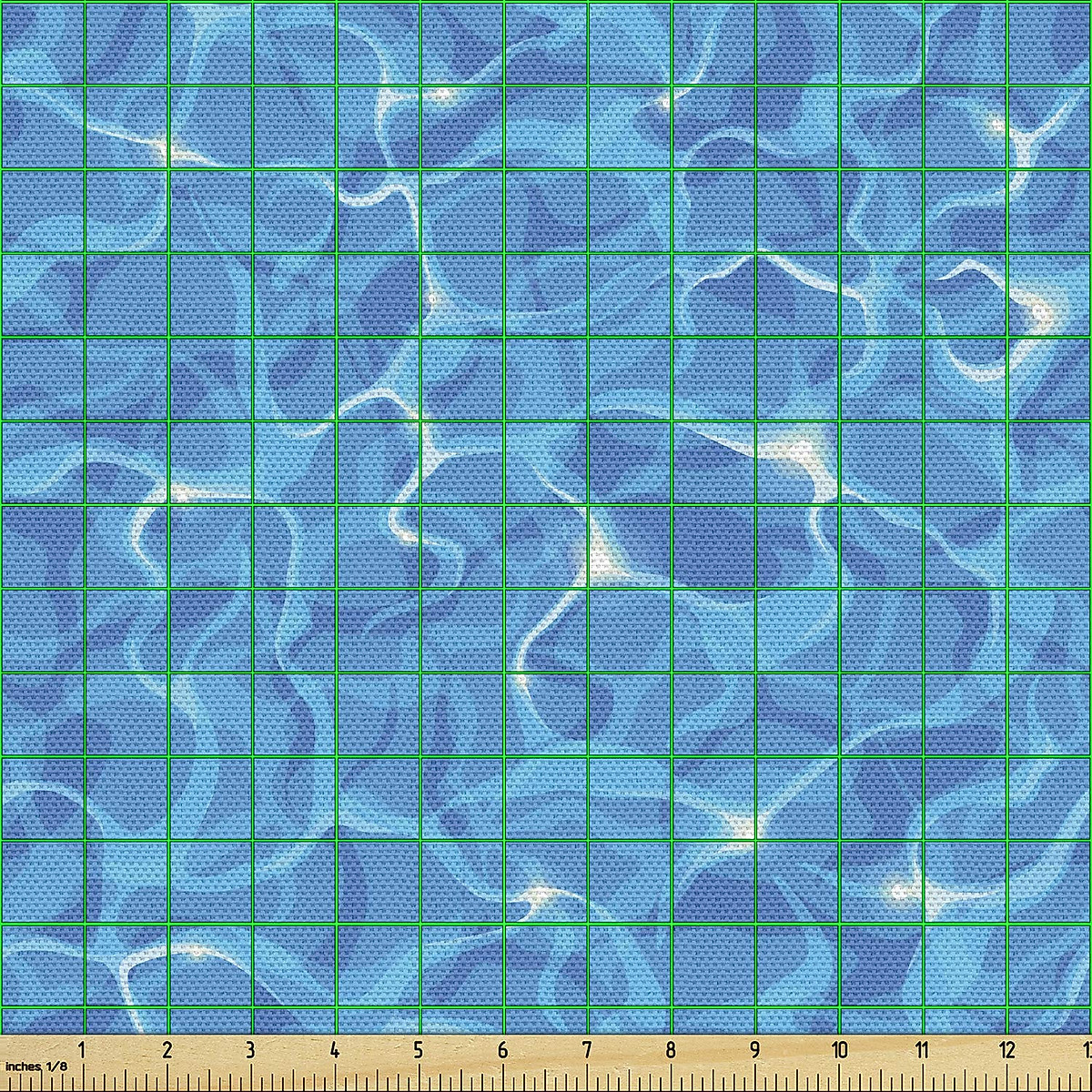 Ambesonne Aqua Fabric by The Yard, Realistic Vivid Illustration of Water Texture Freshness Ocean Pool Surface Waves, Decorative Fabric for Upholstery and Home Accents, 1 Yard, Blue Aqua White