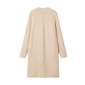 MEROKEETY Women's Open Front Coatigan Sweater Long Sleeve Casual Knit Lapel Cardigan Coat with Pockets, Apricot, Small