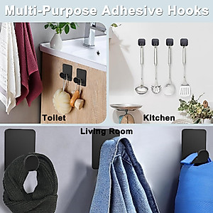 KIKETECH Adhesive Towel Hooks Bathrooms - Matte Black Heavy Duty Black Hooks for Door, Stainless Steel Waterproof Hooks for Hanging Towel Robe Hook Rack, 3 Packs Moonless