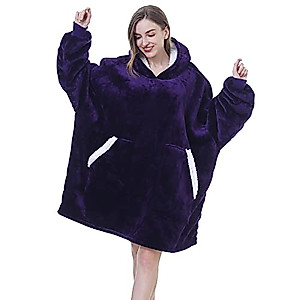 Kipswiza Oversized Wearable Blanket Sherpa Fleece Thick Warm Hoodie Blanket Big Hooded Sweatshirt Hoodie Blanket for Adults Women Girls Teenagers Teens Men Dark Purple