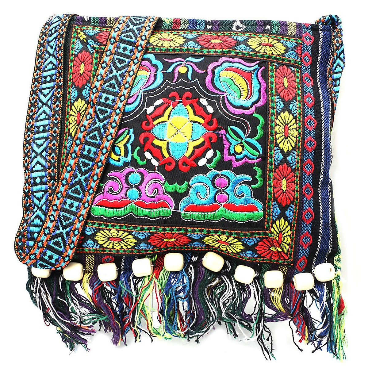 ABEE Hmong Vintage Ethnic Shoulder Bag Embroidery Boho Hippie Tassel Tote Messenger