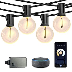 SUNTHIN Smart String Lights, 97FT Smart Patio Lights Work with Alexa & Google Assistant, 48 G40 Shatterproof LED Bulbs, Waterproof Hanging Lights for Porch, Backyard, Deck, Garden, Pergola, Bistro