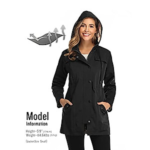 SaphiRose Women's Long Hooded Rain Jacket Outdoor Raincoat Windbreaker(Black,X-Large)