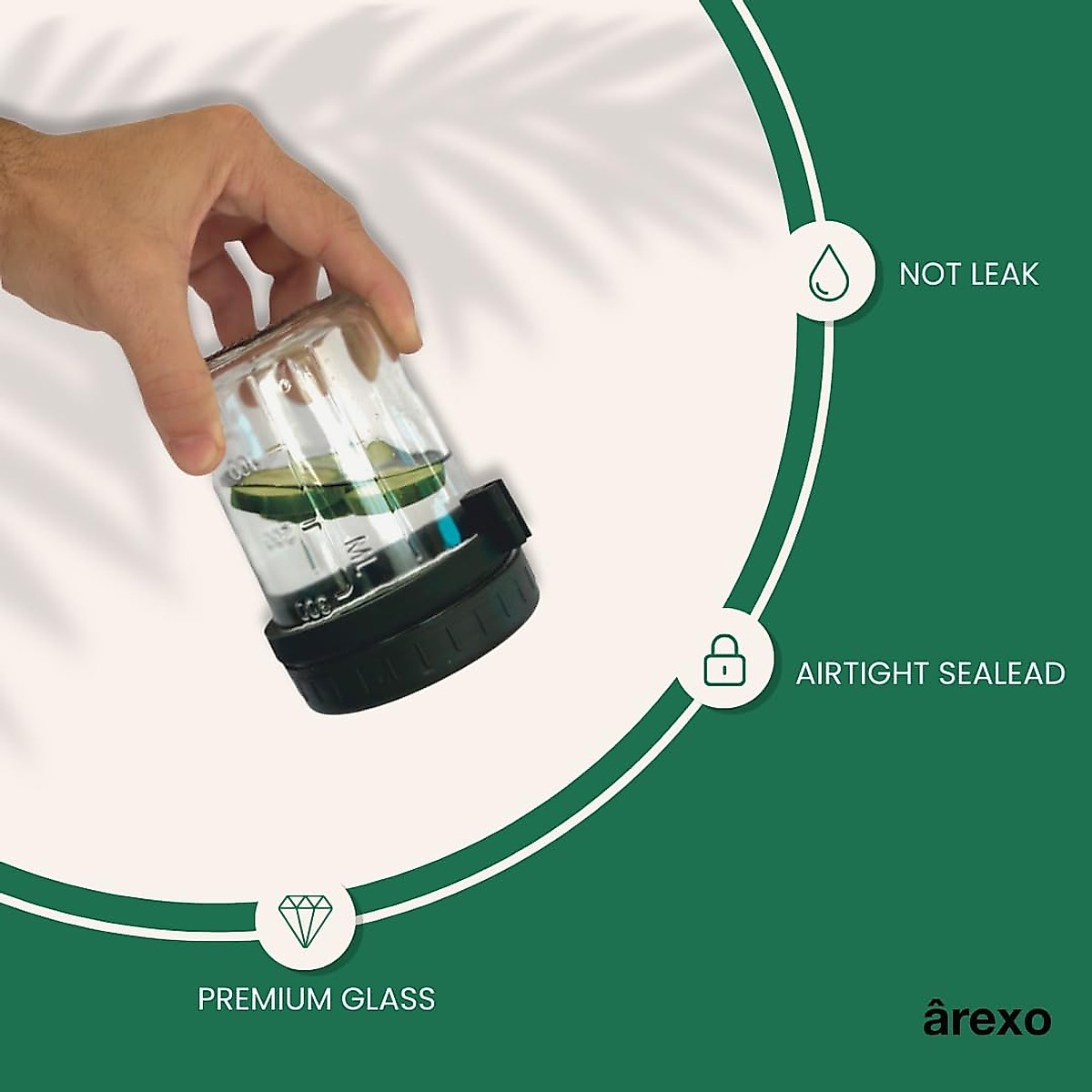 arexo Overnight Oats Containers with Lids – Practical Oatmeal Oat Jars – 3pcs Overnight Oatmeal Jars with Regular Lid and Blender-Style Lid – Thick Glass Overnight Oat Container – Lightweight and Comp