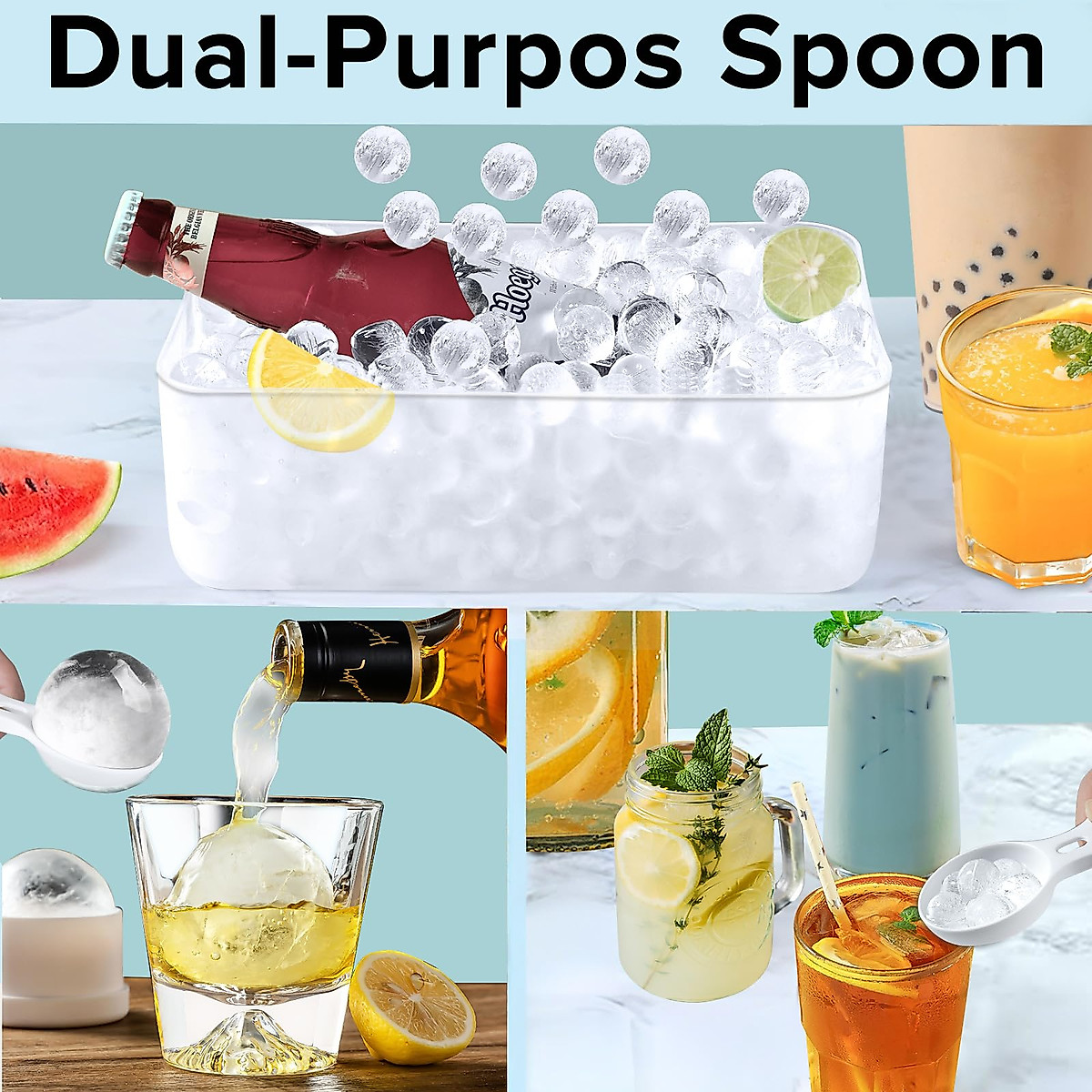 longzon Mini Round Ice Cube Tray with Lid and Bin, 2 pack Silicone Ice Cube Trays for Freezer,Circle Ice Mold,Ice Trays for Freezer Making 100pcs 20mm Sphere Ice Balls Chilling Cocktail Whiskey Coffee