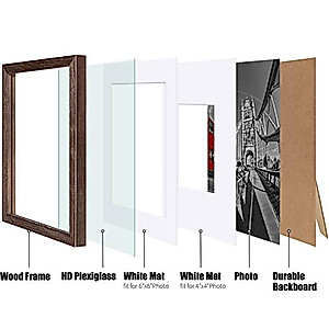8x8 Rustic Picture Frames with 2 Mats Walnut Display Pictures 6x6 or 4x4 with Mat or 8x8 Without Mat Made of Solid Wood - 8x8 Inch Square Photo Frames Collage for Wall or Tabletop Mount, Set of 4