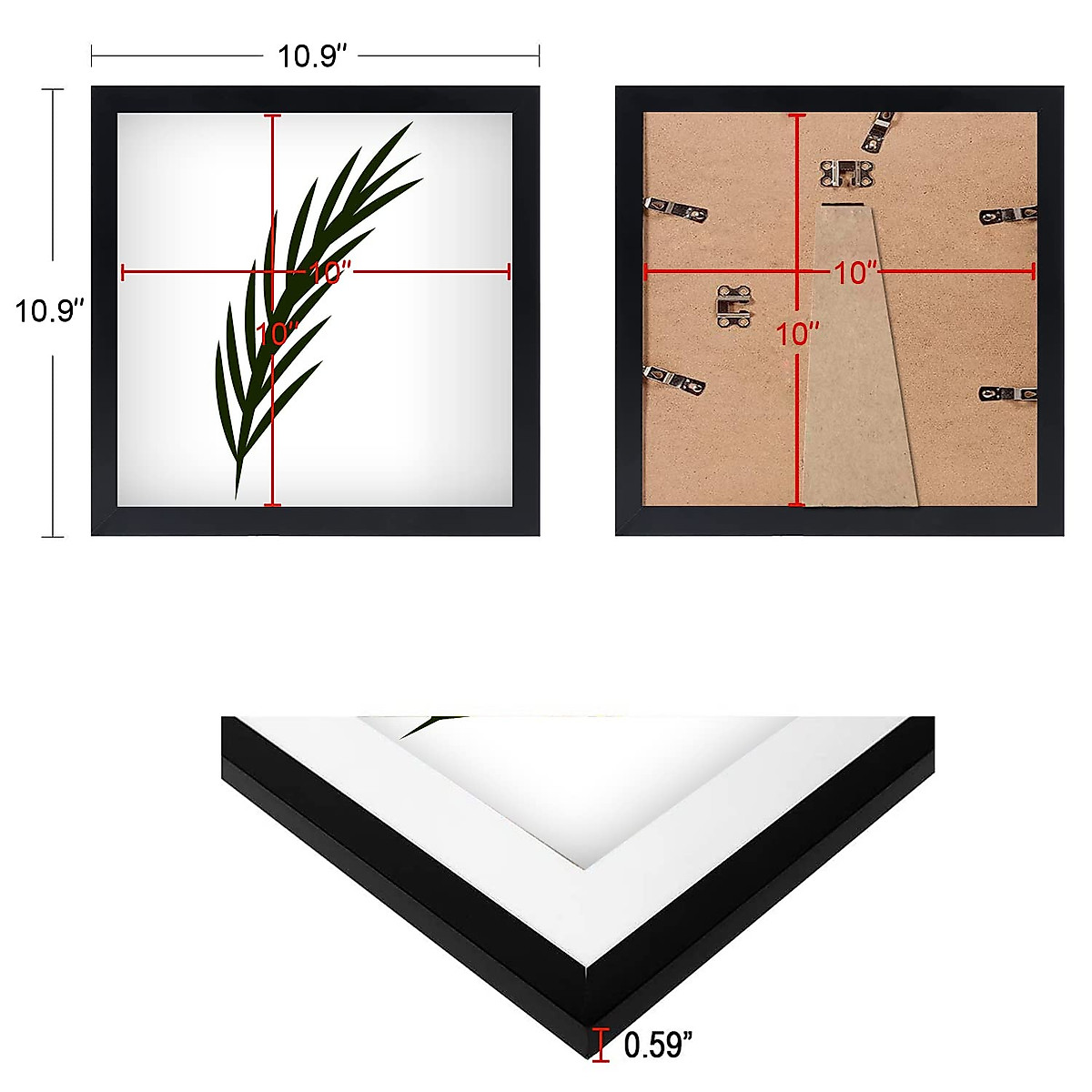 NAOKBOEE 10x10 Picture Frame in Black - Horizontal and Vertical Formats for Wall and Tabletop - Photo Frames with Shatter Resistant Plexiglass