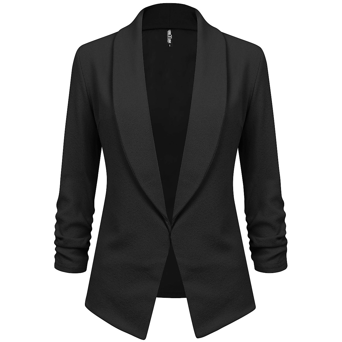 LL WSK2324 Women 3/4 Sleeve Blazer Open Front Cardigan Jacket Work Office Blazer XXL BLACK