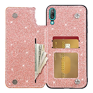 Asuwish Phone Case for Huawei Y7 2019/Y7 Prime 2019/7Y Pro Wallet Cover with Screen Protector and Card Holder Stand Bling Glitter Leather Cell Accessories Hawaii Enjoy 9 Dub-LX3 Women Girls Rose Gold