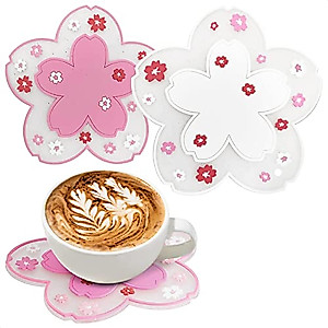 2Pcs Cherry Blossom Coasters for Coffee Table - Heat Resistant Cherry Blossom Decor Non Slip Mat Clear Coasters Table Cup Mat Coffee Mat Gift - Cute Coasters for Drinks Set of 2 for Home, Office, Bar