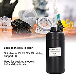 Curing Rigid Resin, 1000ml Stretch Resistant Low Shrinkage 3D Printer Resin Good Fluidity Easy to for Desktop Models(White)