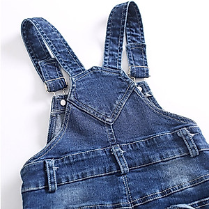 KIDSCOOL SPACE Baby Little Child Cute Ripped Adjustable Straps Jean Overalls,Blue,6-12 Months