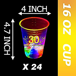 24 Pcs Glow 30th Birthday Party Cups,Glow in the dark Cups for 30 Birthday Party,30th Happy Birthday Cups For Birthday Parties,Birthday Decorations Party Favor