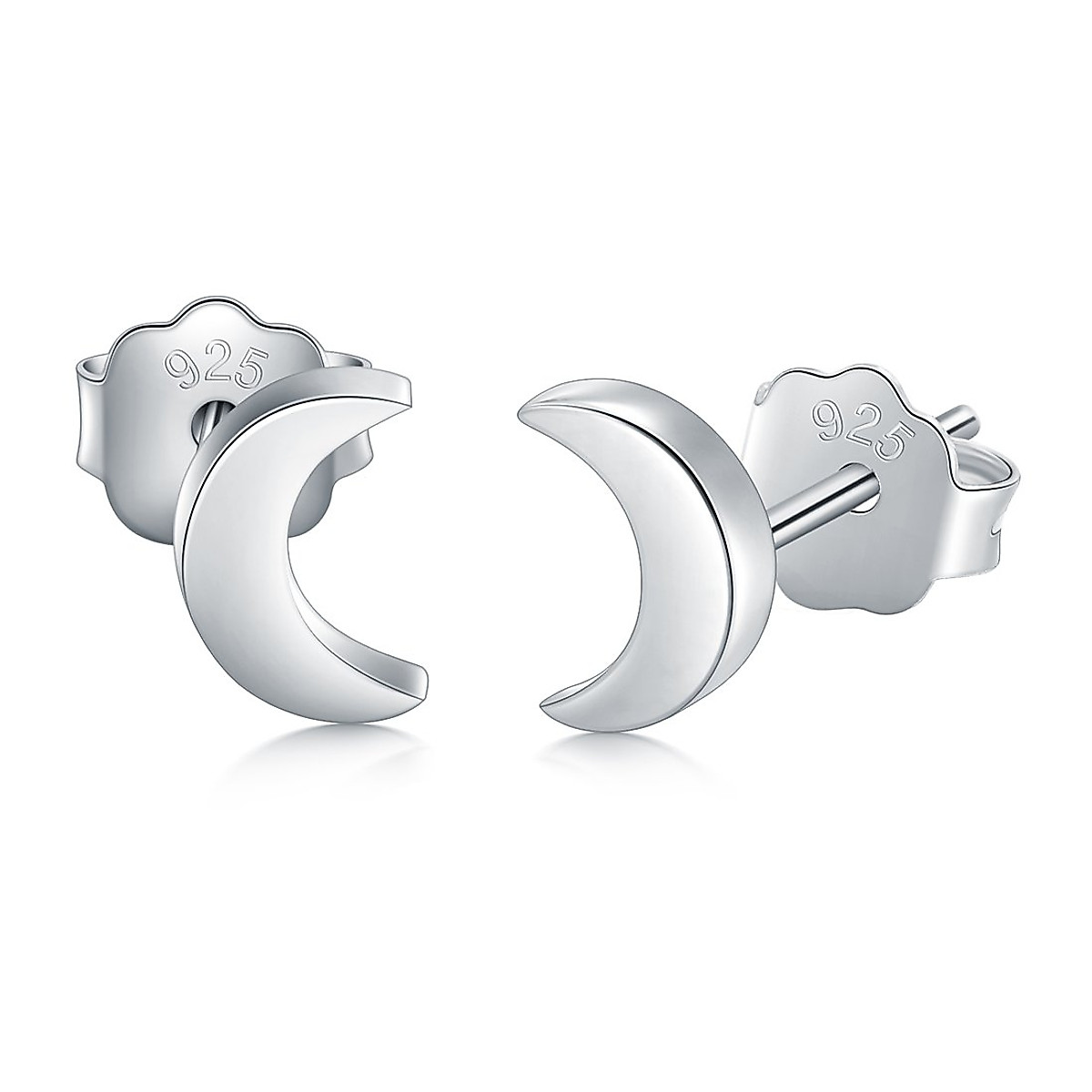925 Sterling Silver Stud Earrings, BoRuo Crescent Moon High Polish Tarnish Resistant Earrings