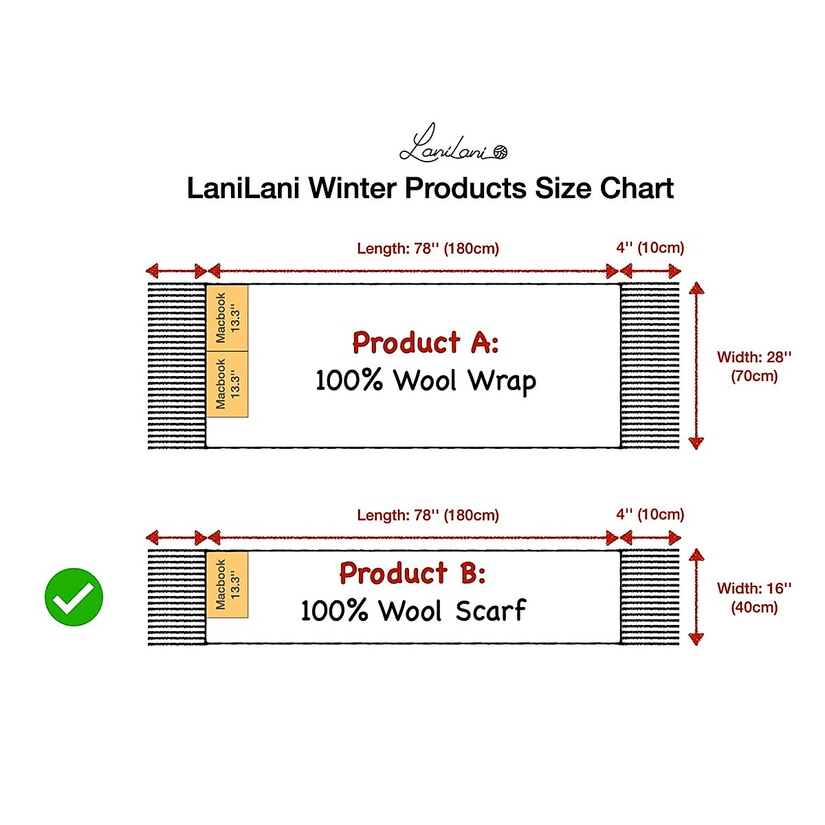 LaniLani 100% Merino Wool Scarf for Women and Men, 78” x 16”, the Perfect Warm and Soft Accessory for Winter (Navy Blue, 1)