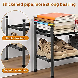 MULISOFT 2-Tier Expandable Shoe Rack, Stackable and Adjustable Shoe Shelf Storage Organizer Heavy Duty Metal Free Standing Shoe Rack for Closet Entryway Bedroom Garage (Black),1 Pack