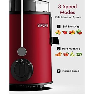 Juicer Machines, SIFENE 500W Big Mouth Centrifugal Juicer, Juice Maker Extractor for Vegetable and Fruit with 3-Speed Setting, Easy to Clean (Red)