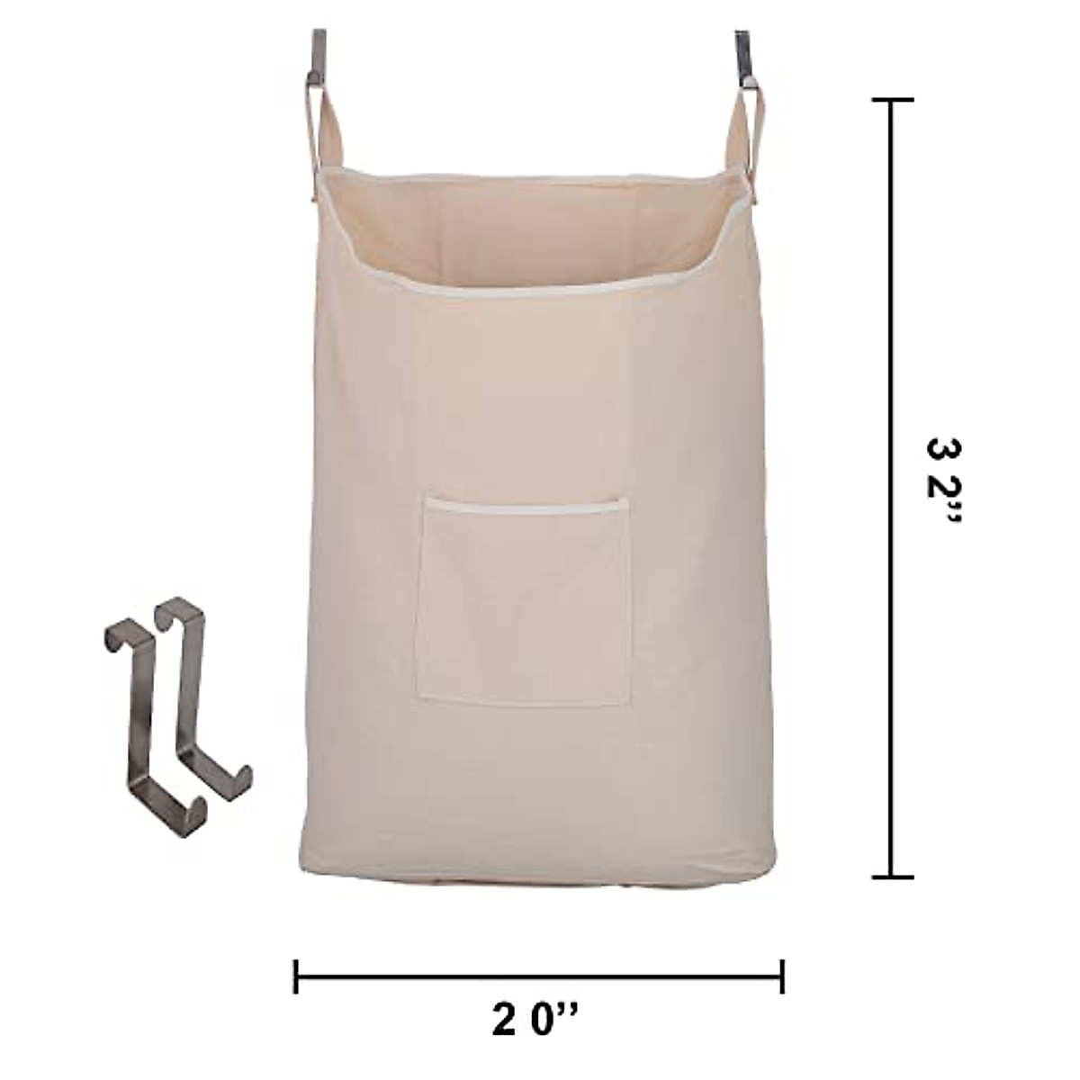 GORISEN Laundry Collector, Laundry Hamper, Door Hanging Laundry bag with hooks (Beige, 65Liters)