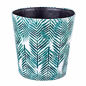 Scakbyer Paper Wastebasket Without Lid PU Leather Round Decorative Trash Bin Garbage Can Dustbin for Hotel Dormitory Kitchen Bedroom Bathroom Office Green Leaves