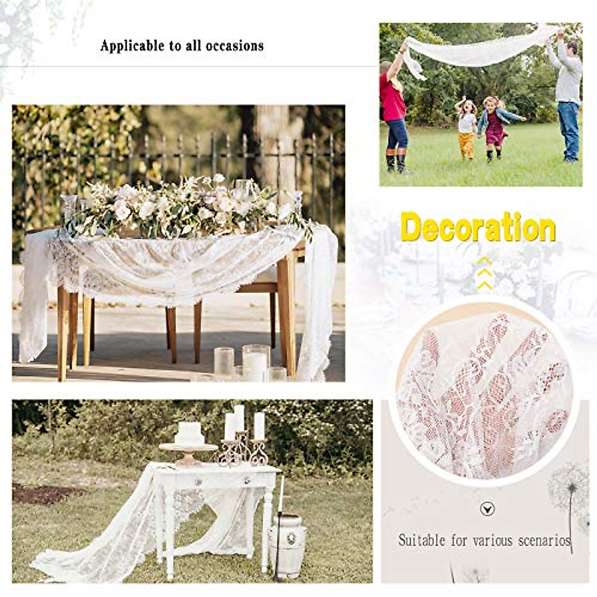 B-COOL 2 Pieces Lace Tablecloth 60 x 120 Inch Wedding Rectangle Overlay for Tables Rustic Vintage White Table Cover