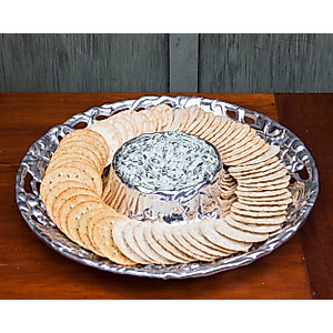Arthur Court Designs Metal Grape Chip and Dip Platter in Grape Pattern Sand Casted in Aluminum with Artisan Quality Hand Polished Designer Tarnish-Free 14 inch Diameter