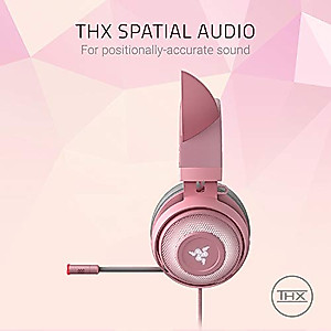Razer Kraken Kitty RGB USB Gaming Headset: THX 7.1 Spatial Surround Sound - Chroma RGB Lighting - Retractable Active Noise Cancelling Mic - Lightweight Aluminum Frame - for PC - Quartz Pink