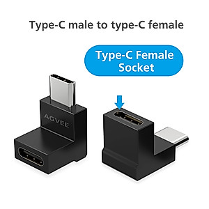 AGVEE 4 Pack Front Angle 90 Degree USB-C Male to USB-C Right Angled Female Adapter (Type-C 3.2 Gen 2) Converter Video Type-C 10G Data Extension Coupler Converter Connector, Black