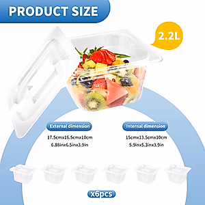 KEJJNYER 6 Pcs Plastic Food Pan with Lid, 4'' Deep Stack Clear Salad Bar Containers Commercial Plastic Restaurant Containers for Food Fruits Vegetables(1/6 Size)