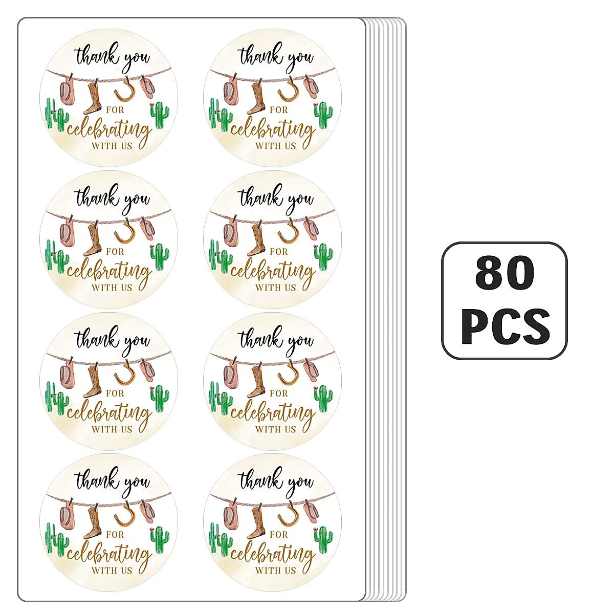 2.4 Inch Cute Cowboy Thank You for Celebrating with us Sitcker,Baby Shower Thank You Stickers,Cowboy Baby Shower Theme Favors Labels Decorations Supplies for Boys(80 PCS)