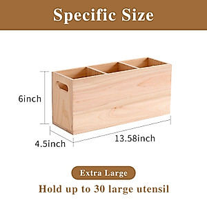 TREOAKWIS Utensil Holder Extra Large, Hinoki Cypress Wood Utensil Organizer Holder, 3 Compartment Kitchen Countertop Utensil Caddy Crock Counter Organizer and Cooking Tools Storage