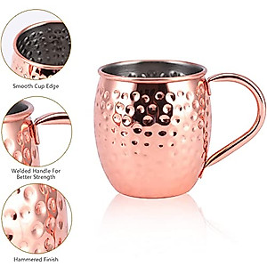 Moscow Mule Mugs Set of 4, Hammered Copper Moscow Mule Mug | Stainless Steel Lining, Copper Plating Cups with Gold Brass Handles Moscow Mule Copper Mug