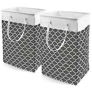Nancyber 2 Pack Collapsible Laundry Basket, 75L Large Waterproof Laundry Hamper with Handles, Clothes Hampers for Laundry, Dorm, Toys Storage, Foldable Laundry Room Organization (Gray Geometric A)