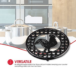 Home Basics Cast Iron Rooster (Black) Trivet, 8" x 8" x .62"