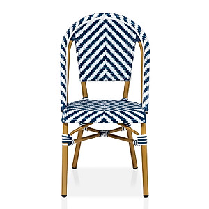 Greemotion USA Acti French Style Aluminum and All-Weather Wicker 34.75 in. H Patio Side Chair Set of 2 for Outdoor Kitchen, Garden, Yard, Poolside, Blue