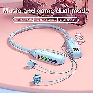 Yunseity Bluetooth 5.3 Neckband Headphones, LED Power Display Wireless Earbuds, Long Playtime in Ear Earphone Stereo Bass Headset with RGB Backligh for Sports Music Conference (Blue)