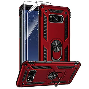 Samsung Galaxy S8 Plus Case with HD Screen Protectors, Androgate Military-Grade Metal Ring Holder Kickstand 15ft Drop Tested Shockproof Cover Case for Samsung Galaxy S8+ (2017) Red