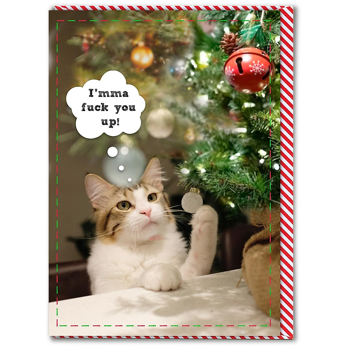 Brainbox Candy - Rude Christmas Card - 'I'mma F*ck You Up' - Cheeky Xmas Cards - Funny Seasonal Humour Cards - Rude Cat Themed Christmas Card - Cheeky Cat Xmas Card - For Cat Lovers