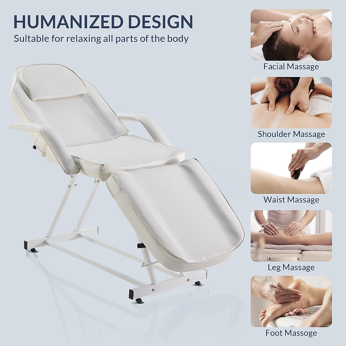 BELLAVIE Adjustable Table Chair Salon Bed for Professional Massage Facial Lash Beauty Treatment Spa Tattoo Eyelash Microblading Esthetician Equipment - White