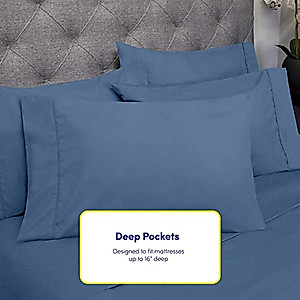 King Size Bed Sheets - 6 Piece 1500 Supreme Collection Fine Brushed Microfiber Deep Pocket King Sheet Set Bedding - 2 Extra Pillow Cases, Great Value, King, Denim