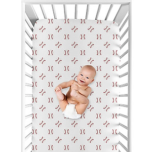 Sweet Jojo Designs Baseball Boy Jersey Stretch Knit Baby Fitted Crib Sheet for Soft Toddler Bed Nursery - Red and White Americana Sports
