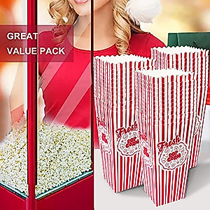 25PCS Popcorn Boxes,46 Oz Striped Popcorn Container,Open-Top Popcorn Boxes Container Holder,Greaseproof Paper Popcorn Box Red and White,Reusable Retro Popcorn Buckets for Movie Carnival Home Theater