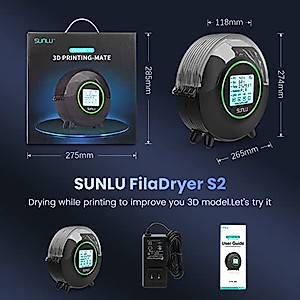 [SUNLU Manufacturer] 3D Printer Filament Dryer with Fan, Upgraded Filament Dry Box S2, 3D Printer Filament PLA PETG ABS TPU Nylon PA Storage Dehydrator Box, 360° Surround Heating, FilaDryer S2, Black
