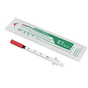 Elimedical Veterinary Insulin Syringe, U-40 (40IU), 0.5cc (ml), 29g x ½ inch (12.7mm), Half Unit Marking, Individually Packed, for Pet Cat or Dog, 100 per box, 05V2913B