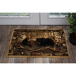 Fern Bear Novelty Lodge Pattern Beige Rectangle Area Rug, 8' x 10'